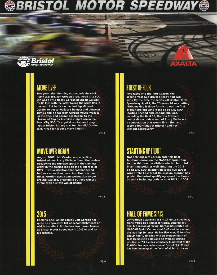 Signed 2015 Jeff Gordon DuPont Hero Card Celebrating Legacy Bristol ...