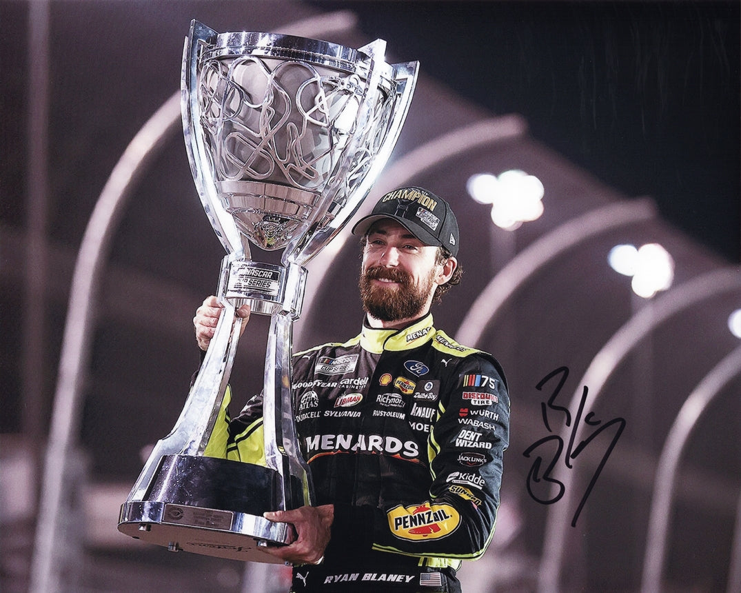 Autographed 2023 Ryan Blaney NASCAR Champion Trophy Pose 8x10 Photo ...