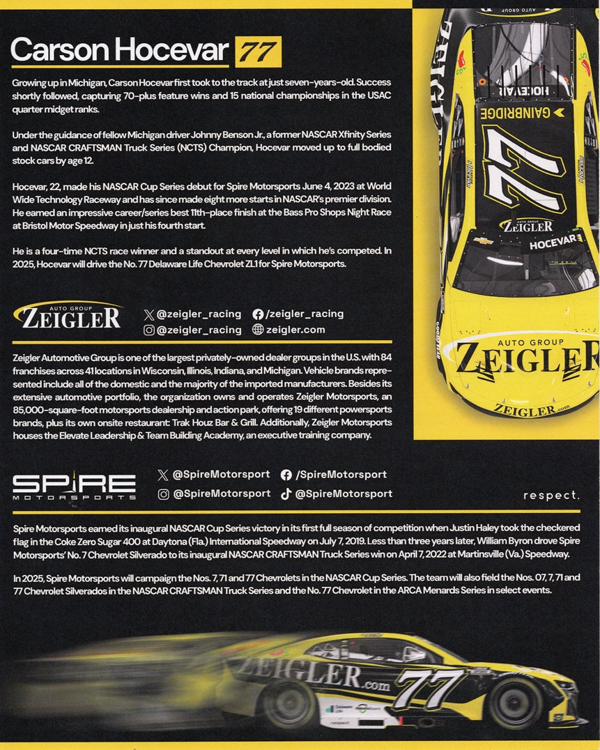 Autographed 2025 Carson Hocevar #77 Zeigler Racing 8x10 Hero Card COA ...