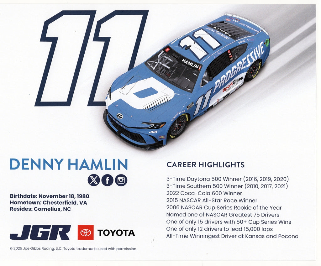 Autographed 2025 Denny Hamlin Hero Card #11 Next Gen Toyota with COA ...