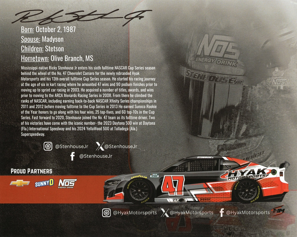 Autographed 2025 Ricky Stenhouse Jr. #47 Hyak Motorsports Hero Card ...