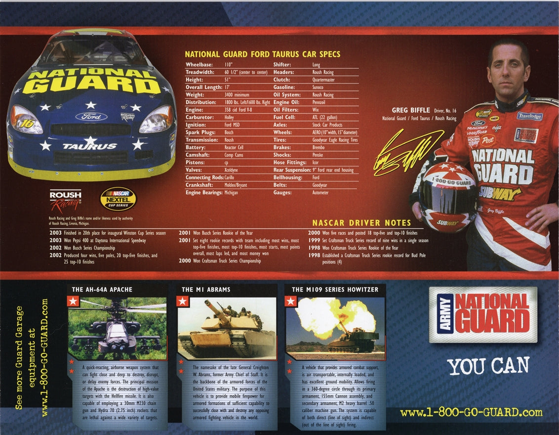 Autographed 2004 Greg Biffle #16 National Guard NASCAR 9x11 Hero Card ...