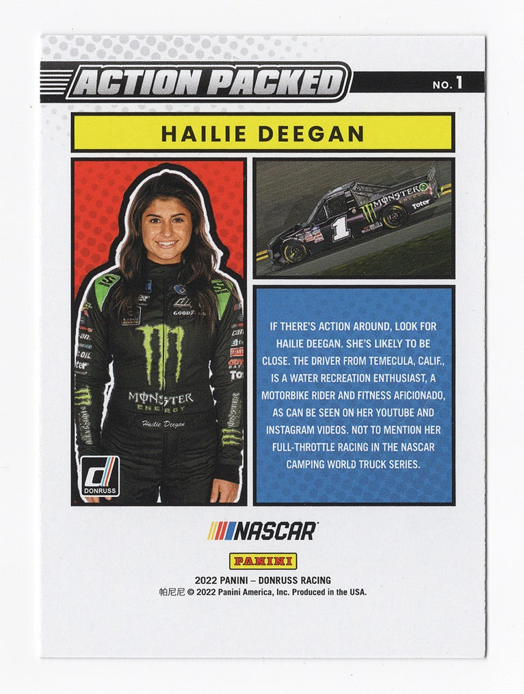 AUTOGRAPHED Hailie Deegan 2022 Donruss Racing ACTION PACKED (#1 Monste ...